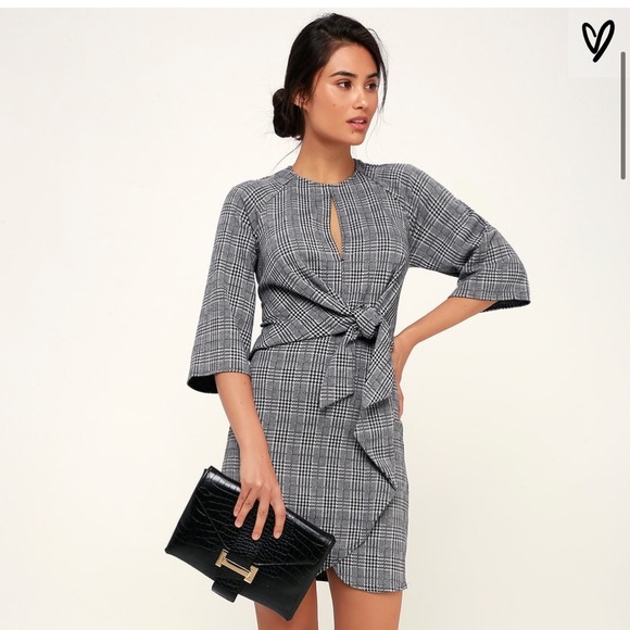 Lulus | Dresses | Lulus Clarelle Black And White Houndstooth Glen Plaid ...
